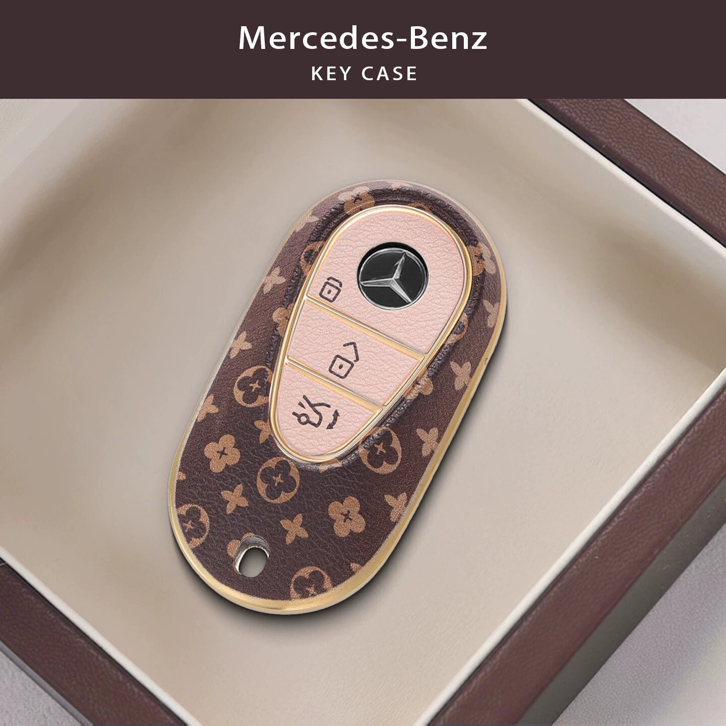 Кожаный чехол для ключей Mercedes-Benz с золотой пряжкой для моделей C260L/E300L/GLC300L