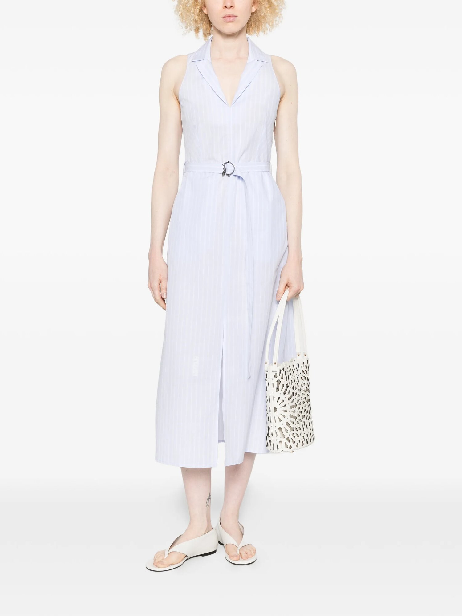 Платье Striped belted midi dress
