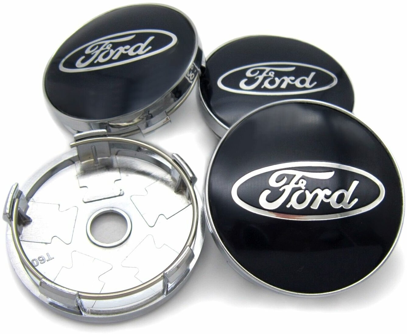 Колпачки, заглушки на литые диски Форд черный 60/56 мм, комплект 4 шт.