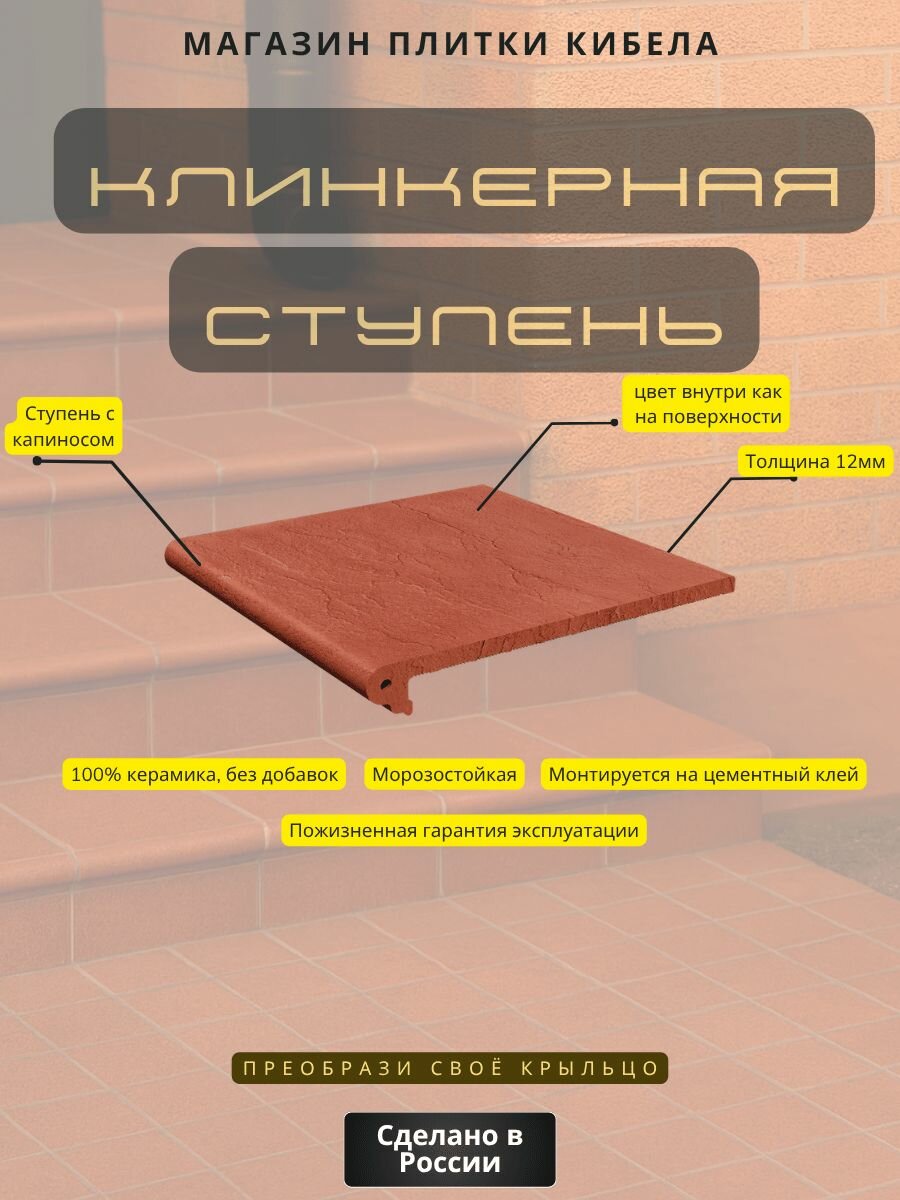 Фронтальная клинкерная ступень Вишня 320*330*14 мм