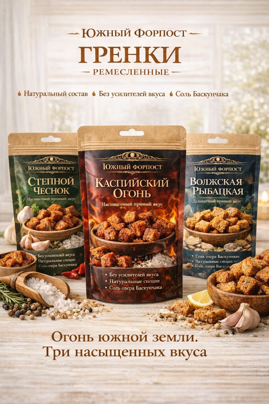 Набор гренок Южный Форпост "Ремесленные", 3 вкуса, ассорти, 240 г