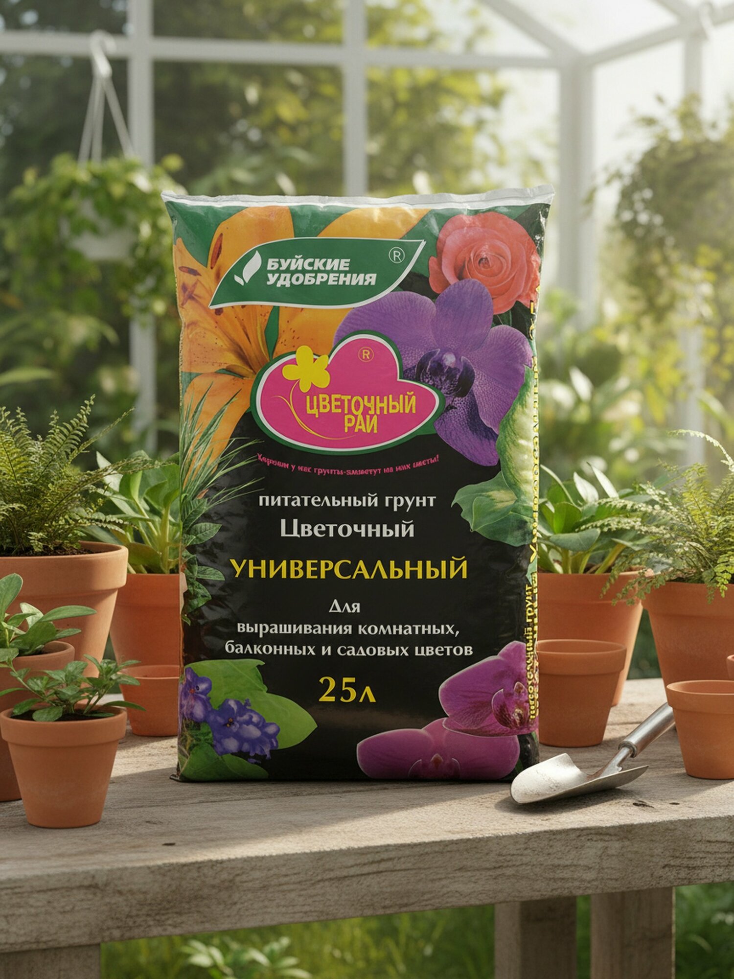 Грунт Цветочный Буйский химический завод 25 л для цветочных культур, качественная торфяная почвосмесь для обогащения.