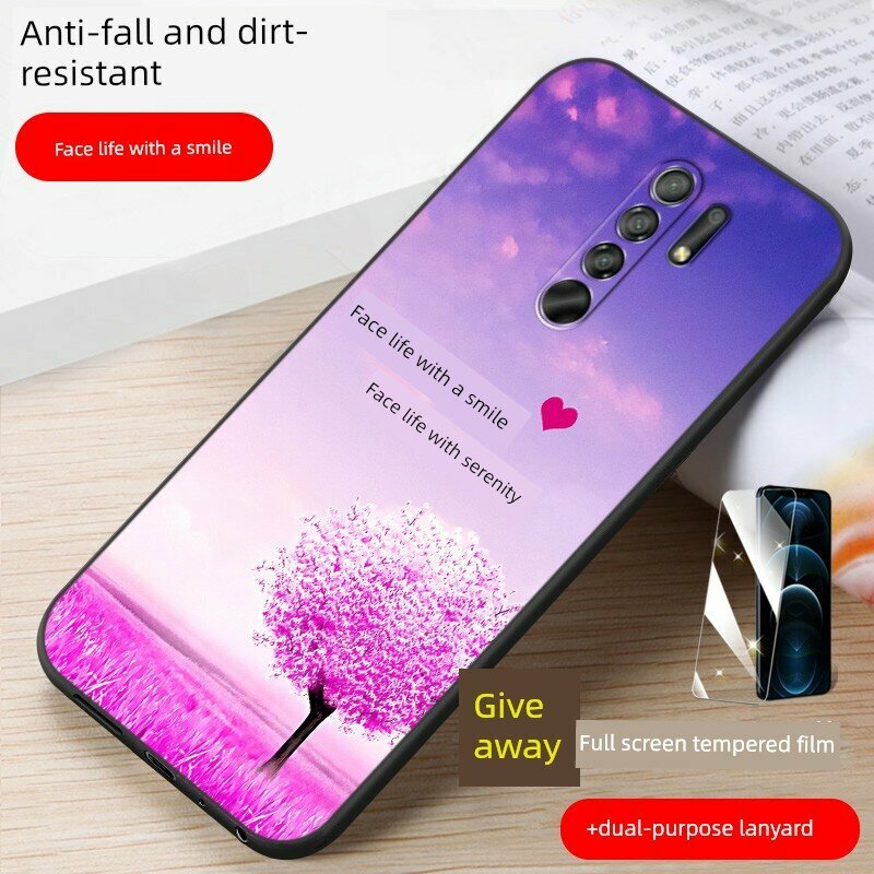 Чехол для Redmi 9 с Плечевым Шнуром и Закаленным Стеклом - Дизайн 'Улыбка Жизни' для M2004J19C