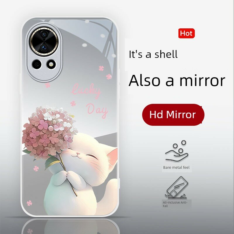 Huawei nova 15 Pro Серебристый с вышивкой кошачьей шариковой деталью металлическое лакированное зеркало защитный чехол