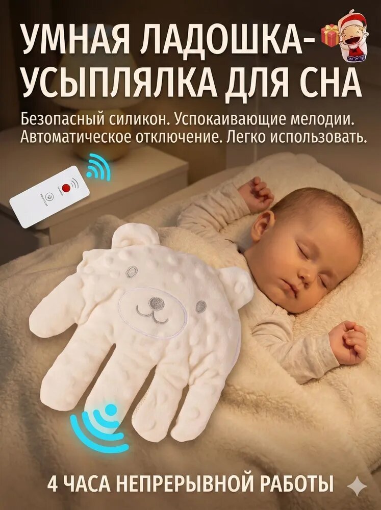 Успокаивающая игрушка для сна новорожденных "Мамина ладошка" Музыкальный комфортер с функцией похлопывания и белым шумом