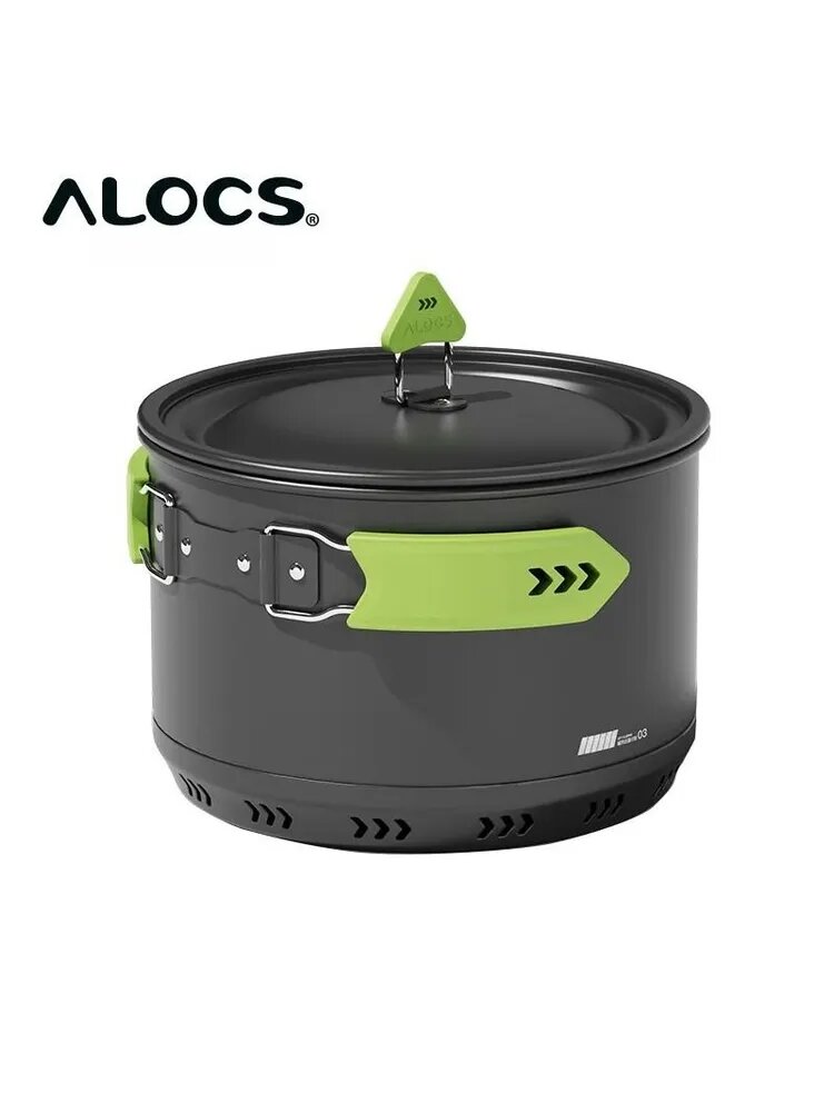 ALOCS Туристический Котелок 3.5 Л С Теплообменником, Противоветровым Кольцом И Минеральным Покрытием Для Кемпинга, Походной Готовки И Выездных Путешествий