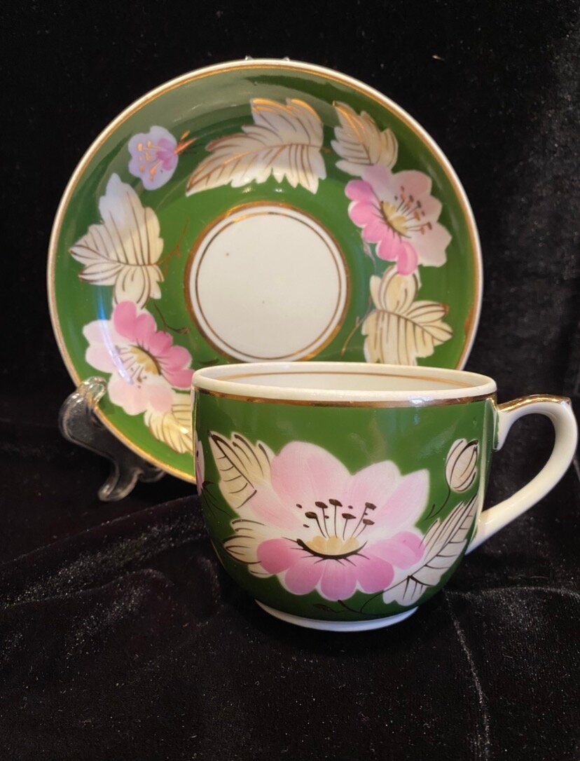 Винтажная чайная пара Мальва Вербилки 1950 годы идеальное состояние ручная роспись