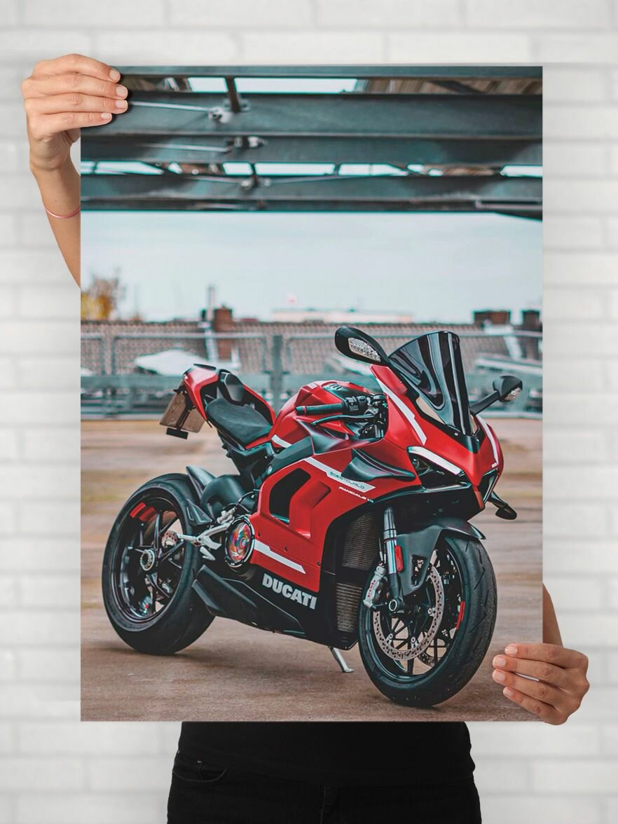 Плакат на стену для интерьера Мотоцикл (Ducati Panigale V4 9) - Постер по мото и байкам формата A2 (42x61 см)