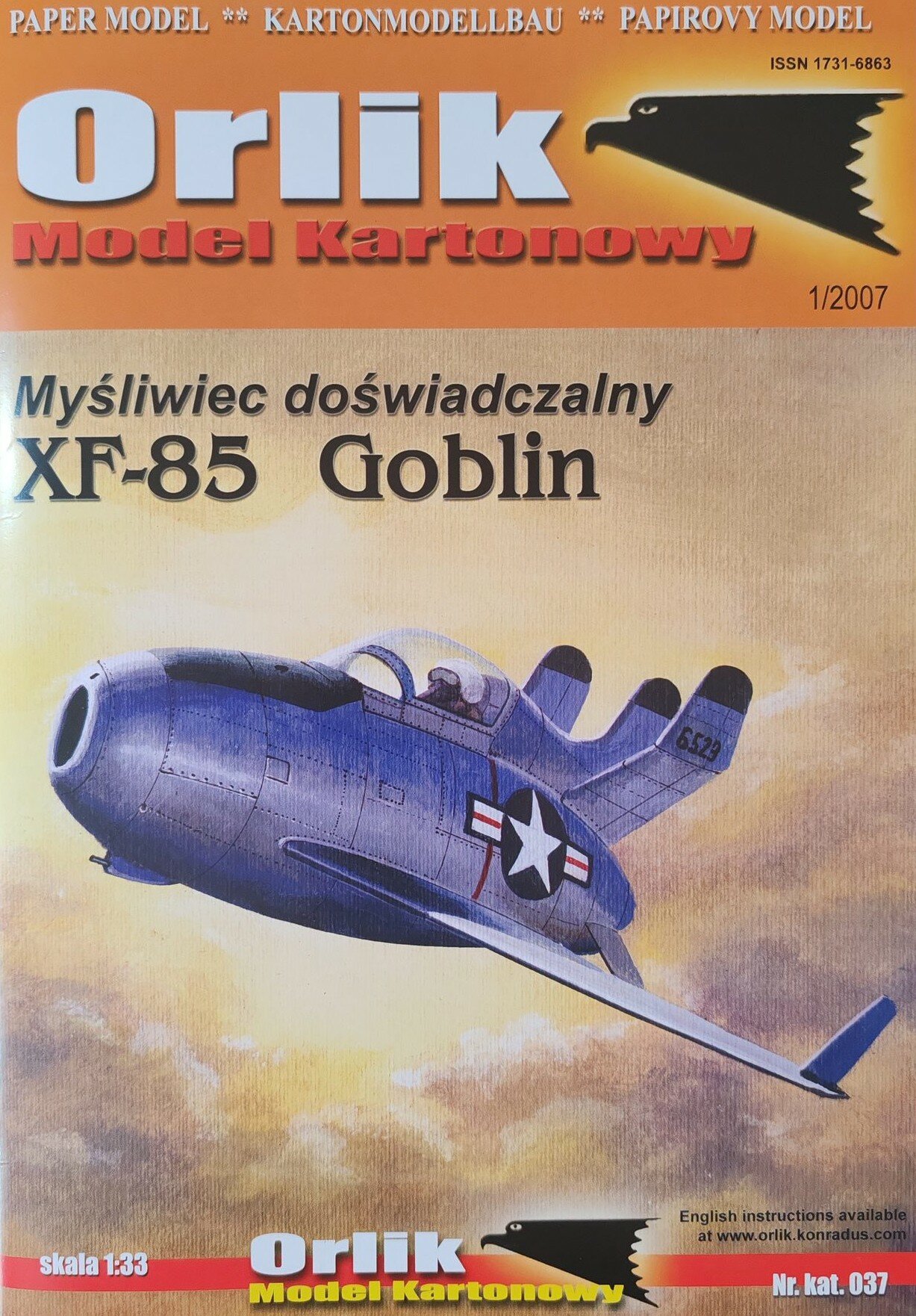 Сборная бумажная модель Экспериментальный самолет XF-85 Goblin - Orlik №37 (журнал)