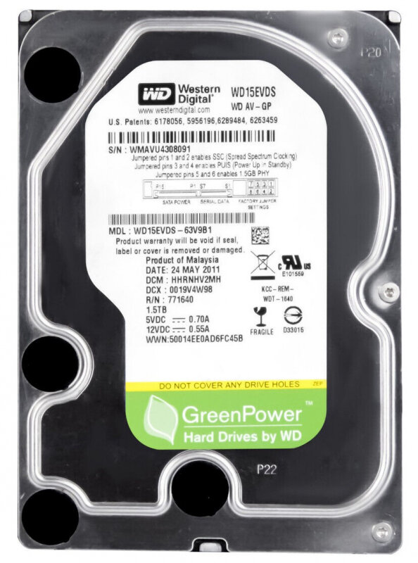 Жесткий Диск Western Digital WD15EVDS 1,5Tb SATAII HDD