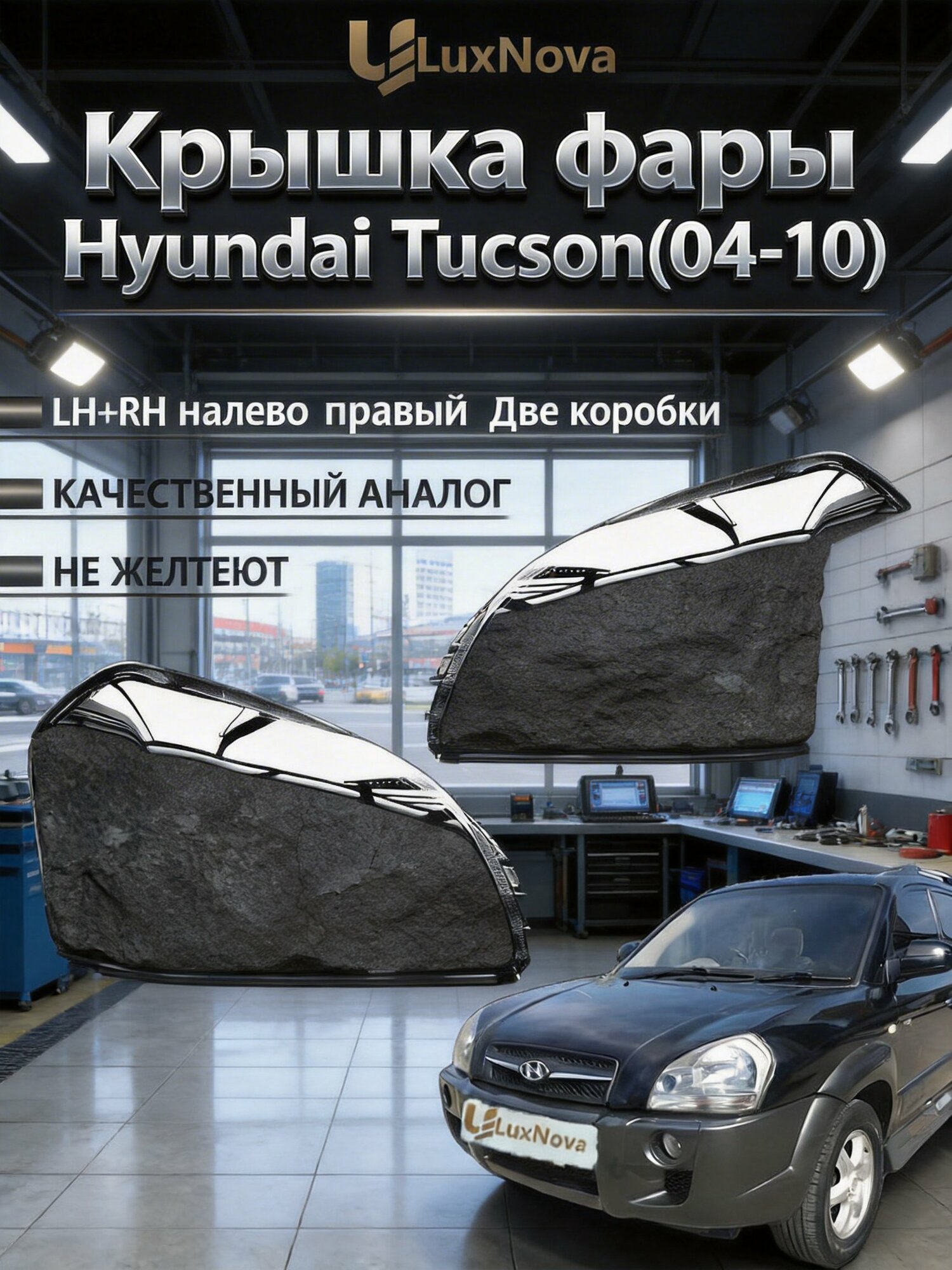 Комплект стекол фар Hyundai Tucson 2004-2010, запасные линзы 2 шт с заводской технологией и защитным лаком, стойкие к УФ и автомобильной химии