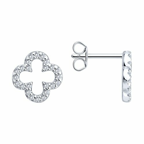 Серьги пусеты, серебро, 925 проба, родирование, фианит