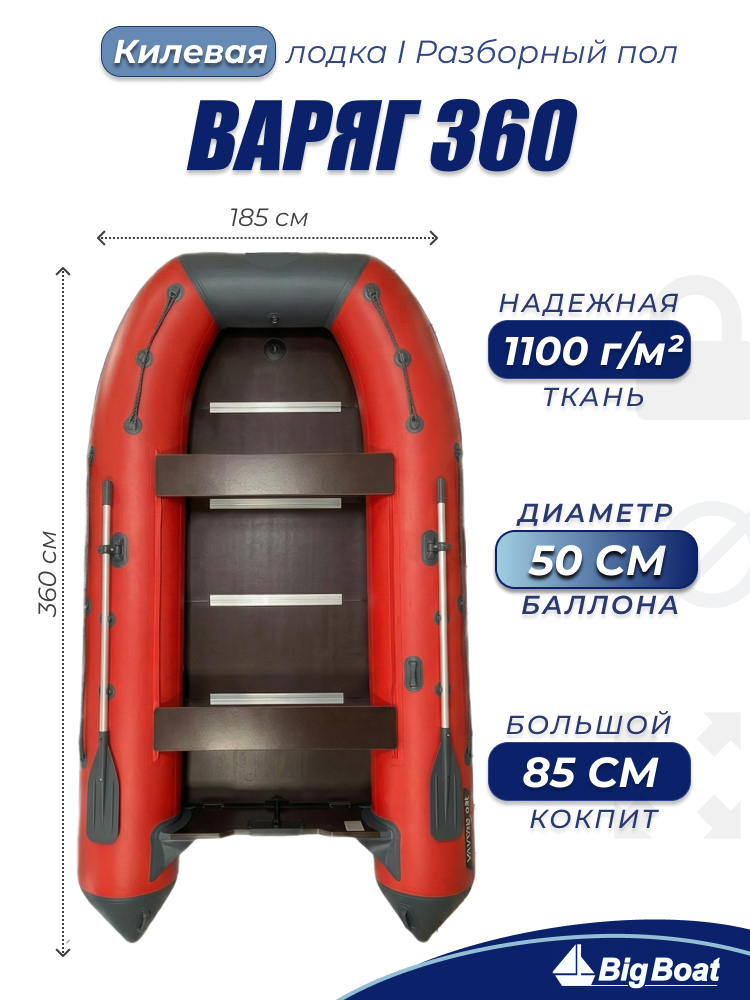 Надувная, под мотор, килевая лодка из ПВХ для рыбалки Varyag (Варяг) 360