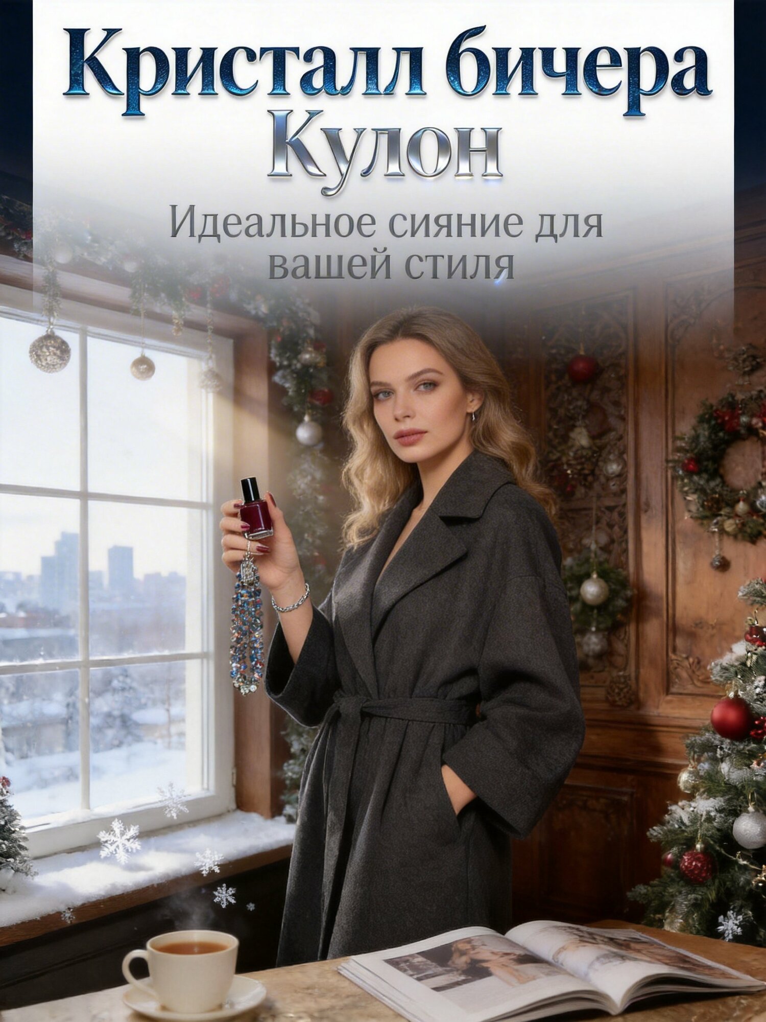 Кулон из хрустальных бусин, брелок-аксессуар для сумки, ключей и телефона, кристалл, длина 16 см, элегантный подарок