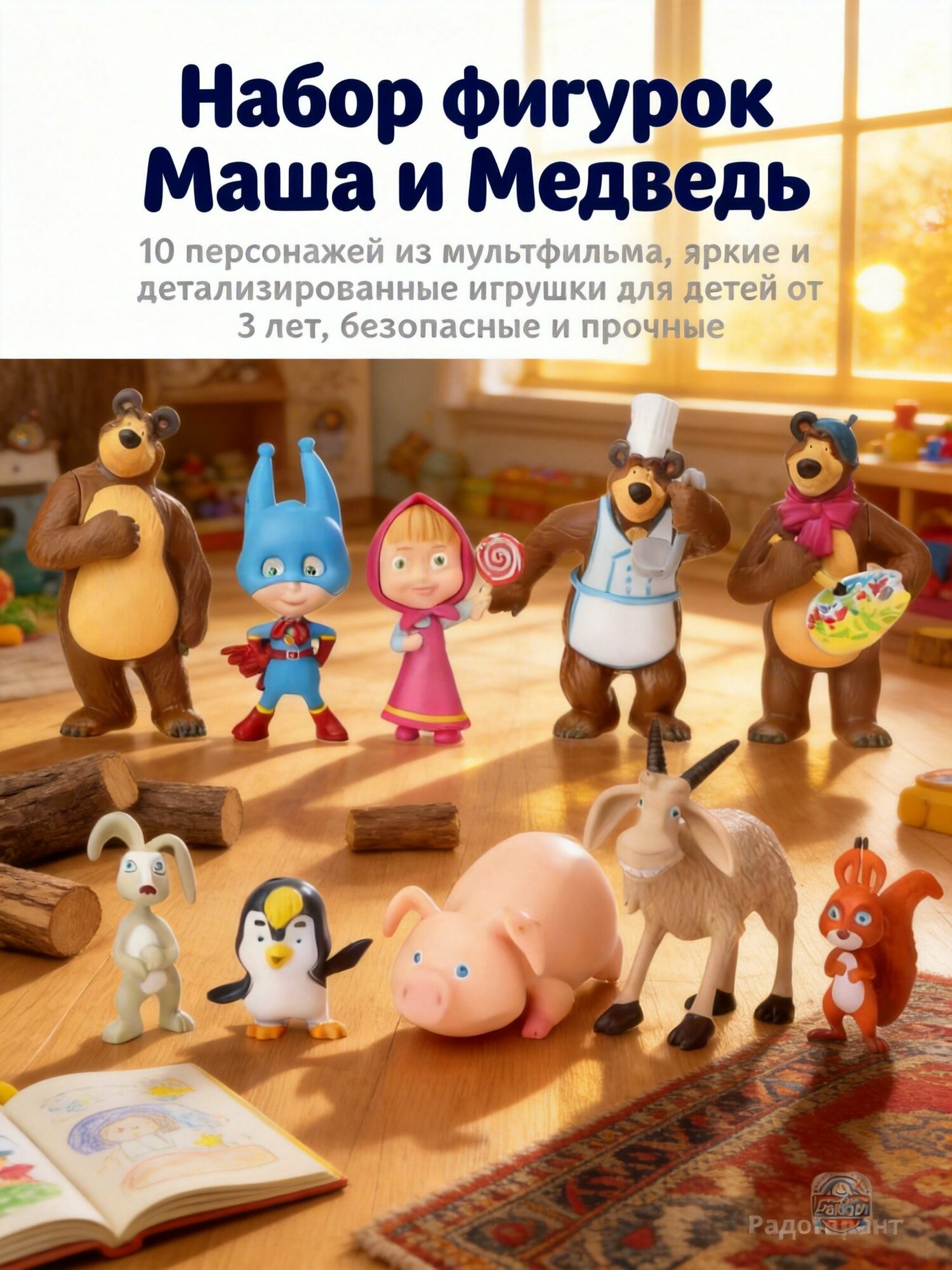 Набор Маша и Медведь, 10 ярких детализированных фигурок для игры и коллекционирования, безопасные и прочные для детей от 3 лет