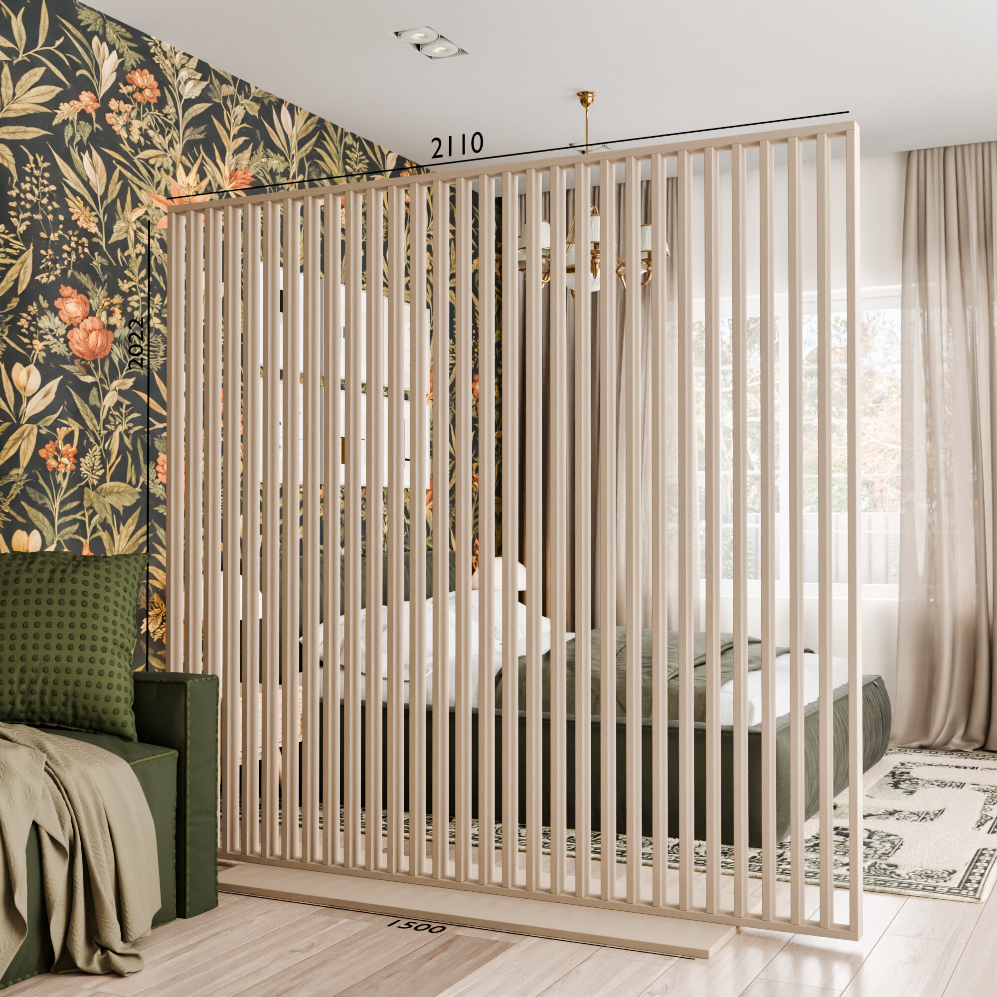 Реечная перегородка ширма для зонирования пространства 2110 мм, Кашемир