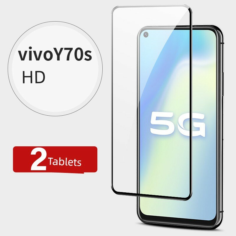 Защитное стекло для Vivo Y70s с алмазной черной каймой, анти-отпечатки, 2 шт.