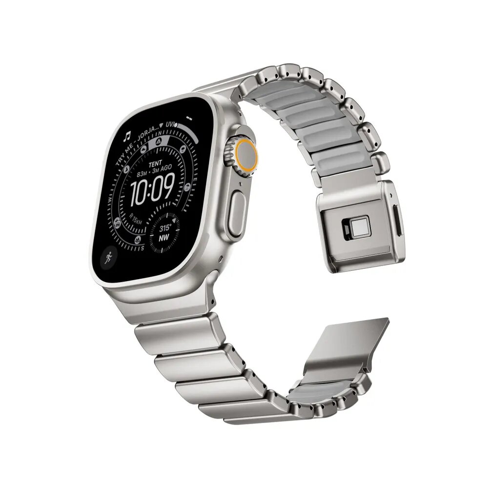 Ремешок для Apple Watch Ultra 2/Ultra 3 49mm, Series 11 46mm, SE 44mm, Титан + Силикон, Совместим со 44 45 46 49 мм