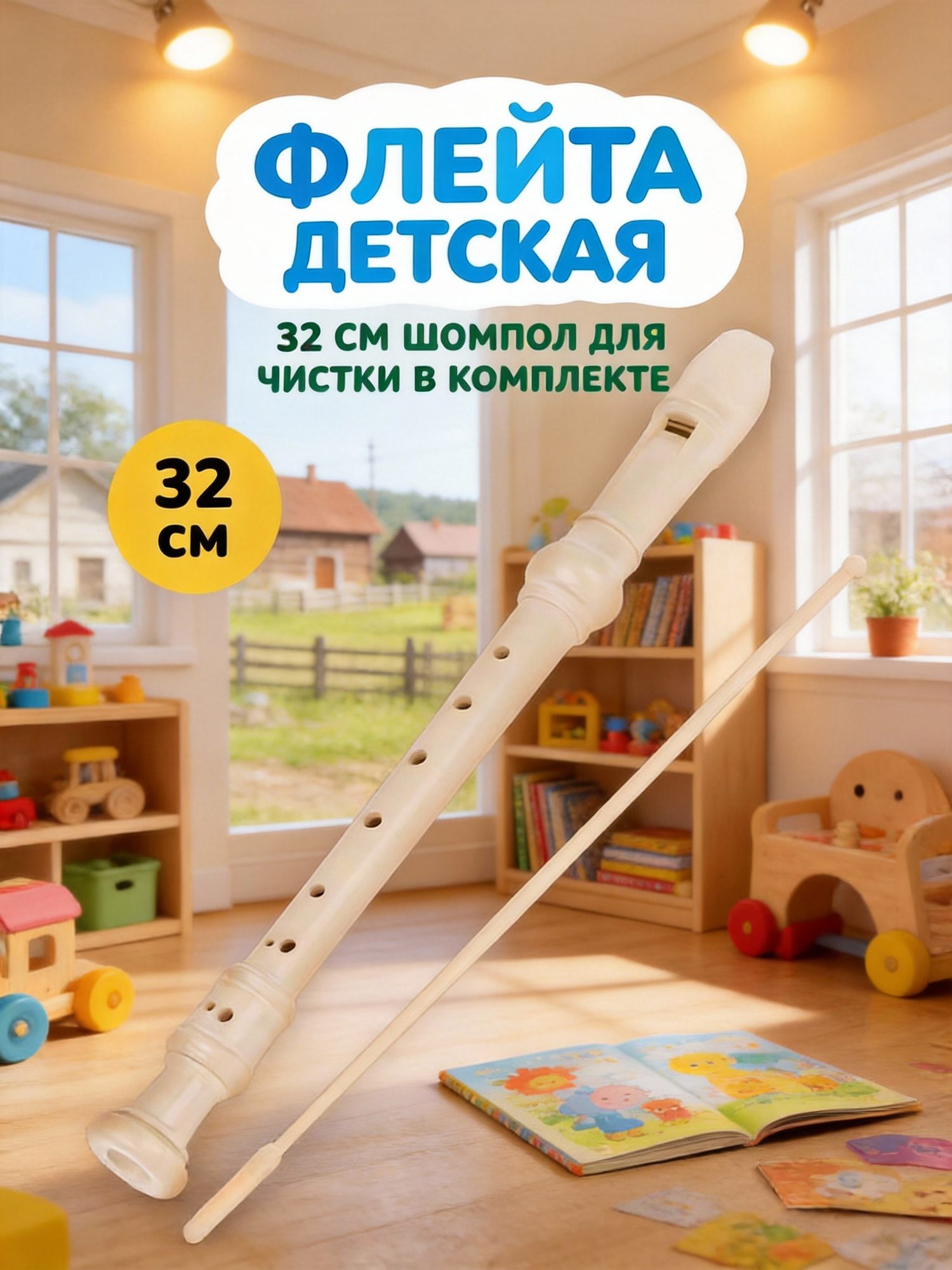 Музыкальная игрушка-дудочка 32 см для детей 3+, развивающая флейта для первых мелодий и игр