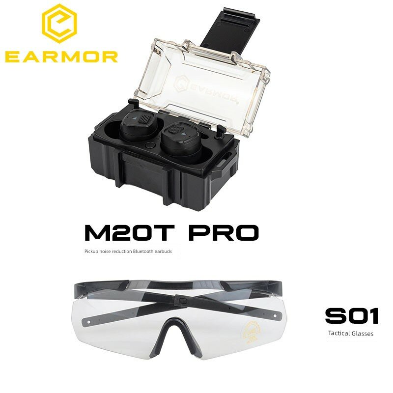 EARMOR M20T PRO тактические наушники черного цвета с тактическими очками S01 прозрачного цвета