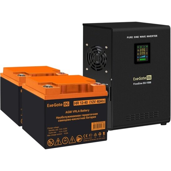Комплект ИБП Exegate FineSine SX-1500. LCD. AVR.2SH + Батарея 40Aч, 2 шт. 1500VA/1050W