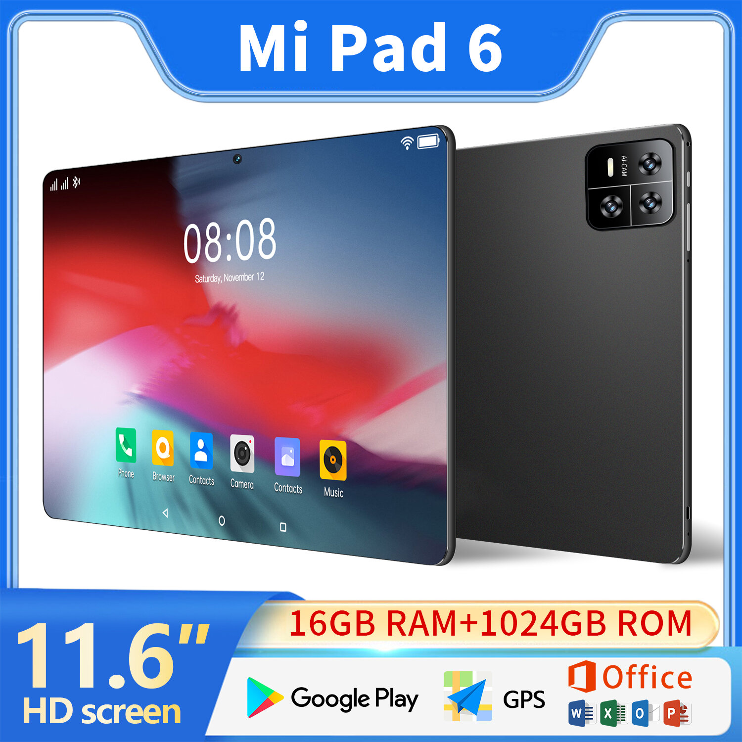 Планшет игровой мощный MI PAD6 2SIM 16 ГБ + 1024 ГБ Андроид 14 Русский 8800 мАч Аккумулятор , Черный