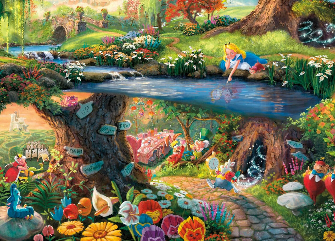 Деревянные пазлы 1000 элементов, подарочная упаковка,50x75cm, Алиса в Стране чудес, подарочный набор для взрослых, продвинутый уровень сборки 5-10.