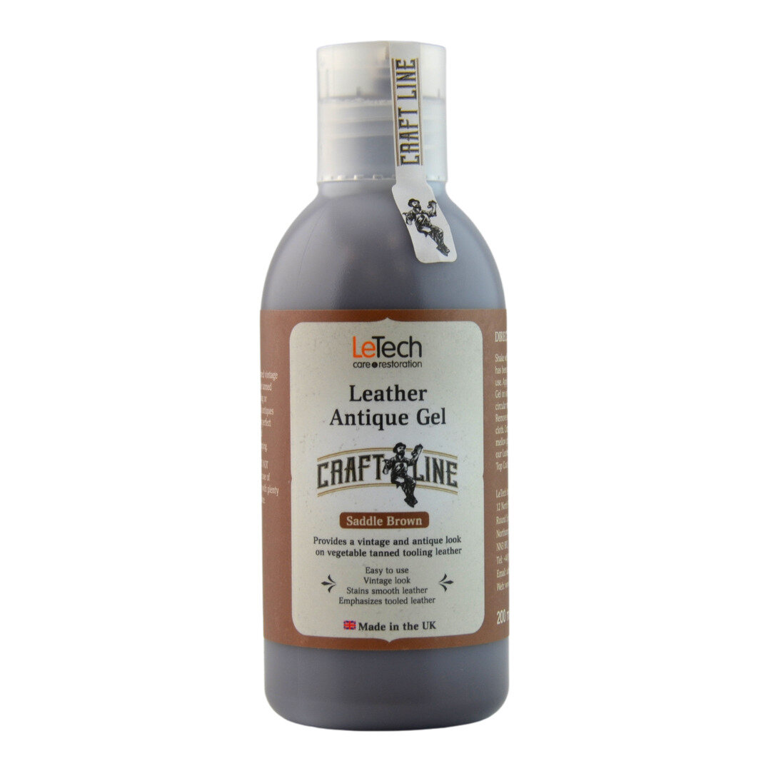 Антик-гель, антик краска для кожи седельно-коричневый, для тиснения на коже растительного дубления, винтаж, создание объемного рисунка, LeTech, Leather Antique Gel Saddle Brown 200ml