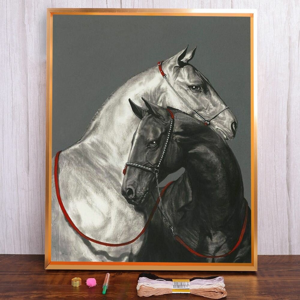 Эксклюзивный набор для вышивки MEIAN, Темная и Белая лошадка, 30x40 см, 14CT