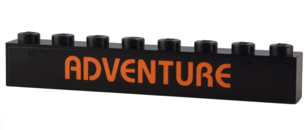 Brick 1 x 8 with Orange 'ADVENTURE' Pattern (Sticker) - Set 10306, 3008pb180 Black U