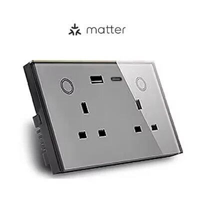 Розетка стена Melery Matter Over Wifi Smart Tuya USB Type C PD с разъемом UK, электропривод, дистанционное управление через Alexa и Google Home-