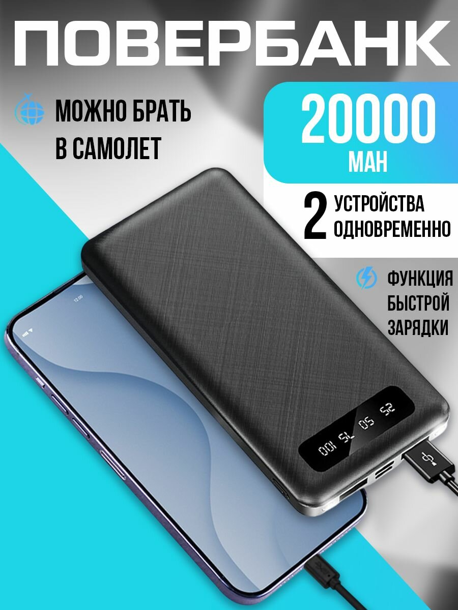 Повербанк 20000mah, повербанк с быстрой зарядкой, powerbank, внешний аккумулятор