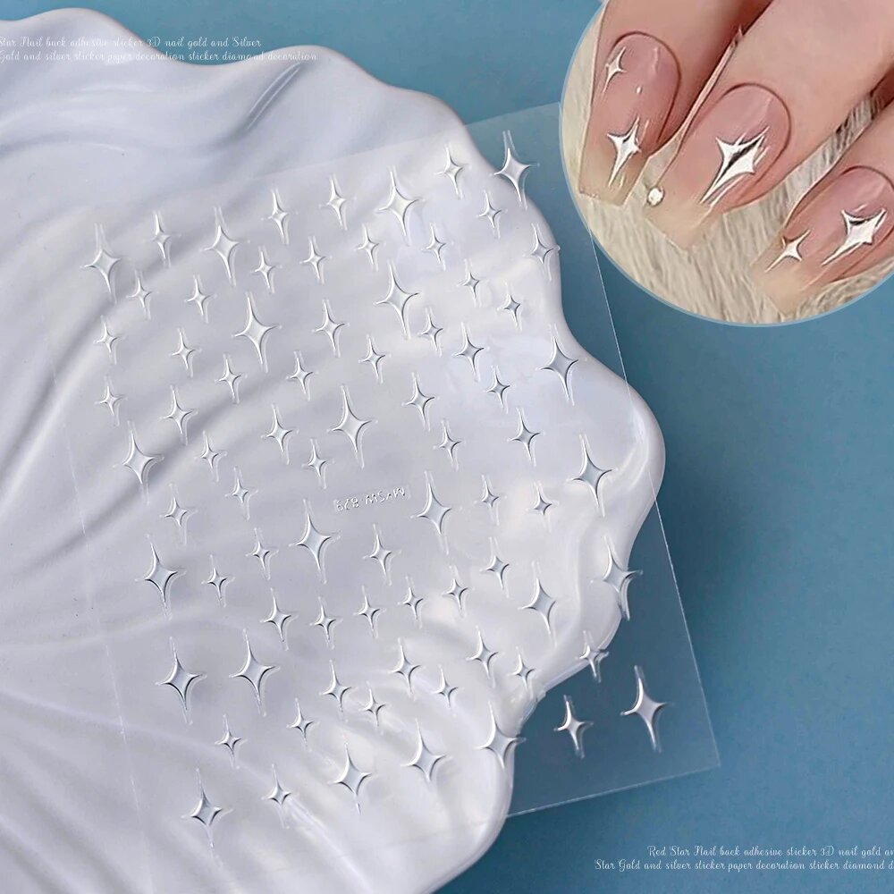 MAFANAILS 3D наклейки для ногтей, звезды, белый, NKS129-01