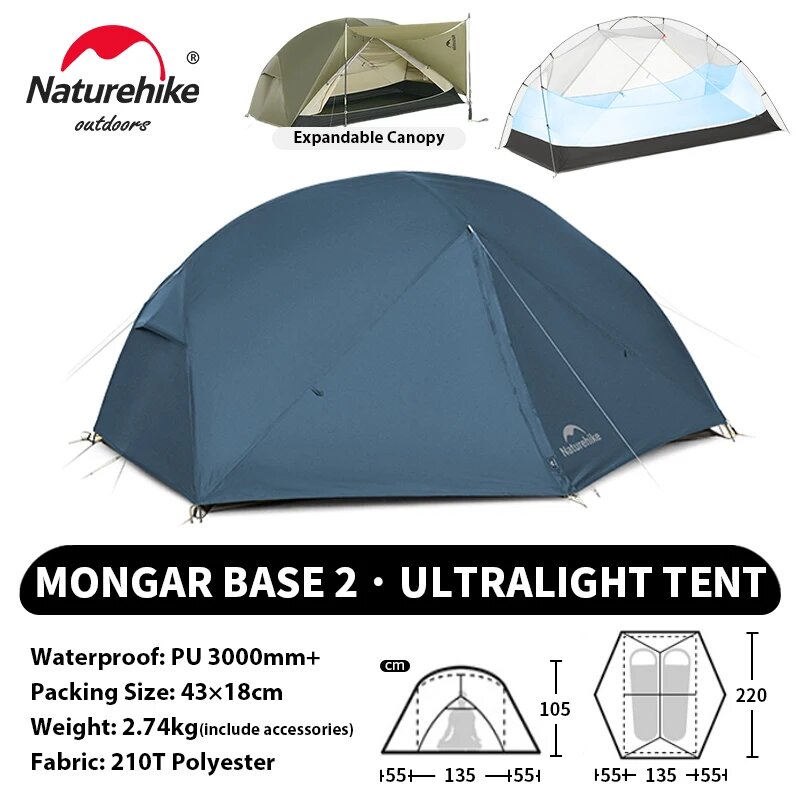 Naturehike Mongar 2 Палатка, Голубая 2P-210T BASE