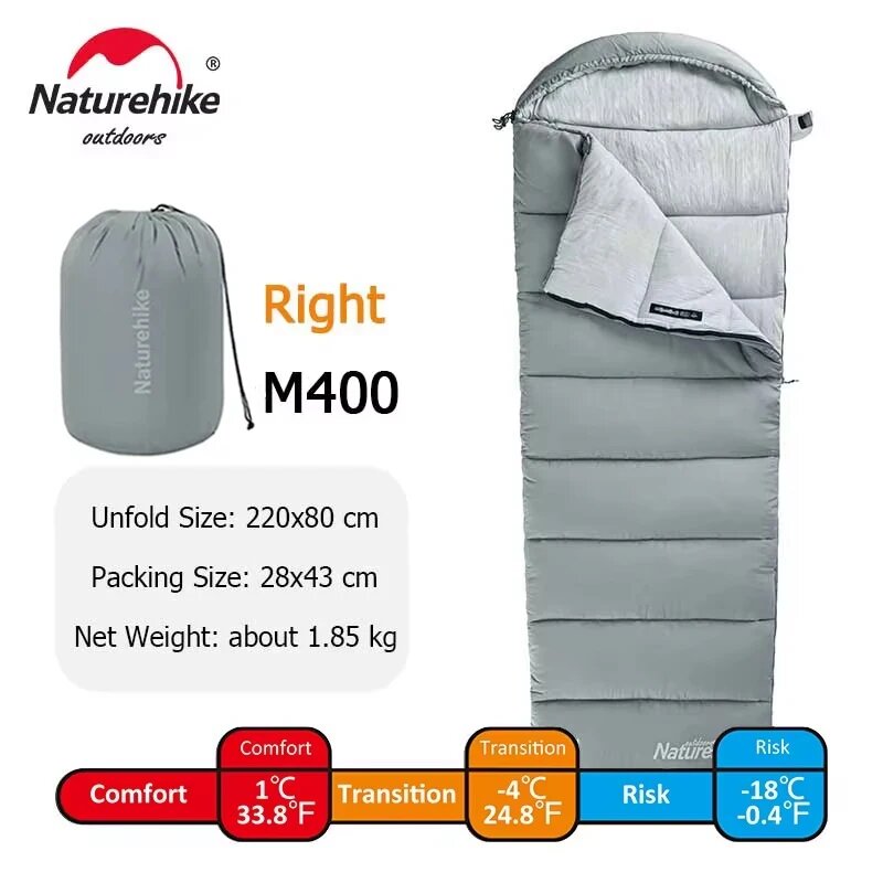 Naturehike спальный мешок M400 Right, серый