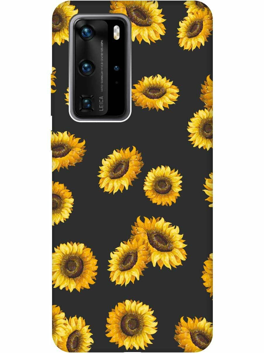 Чехол - накладка Soft Sense для Huawei P40 Pro с 3D принтом "Sunflowers" черный