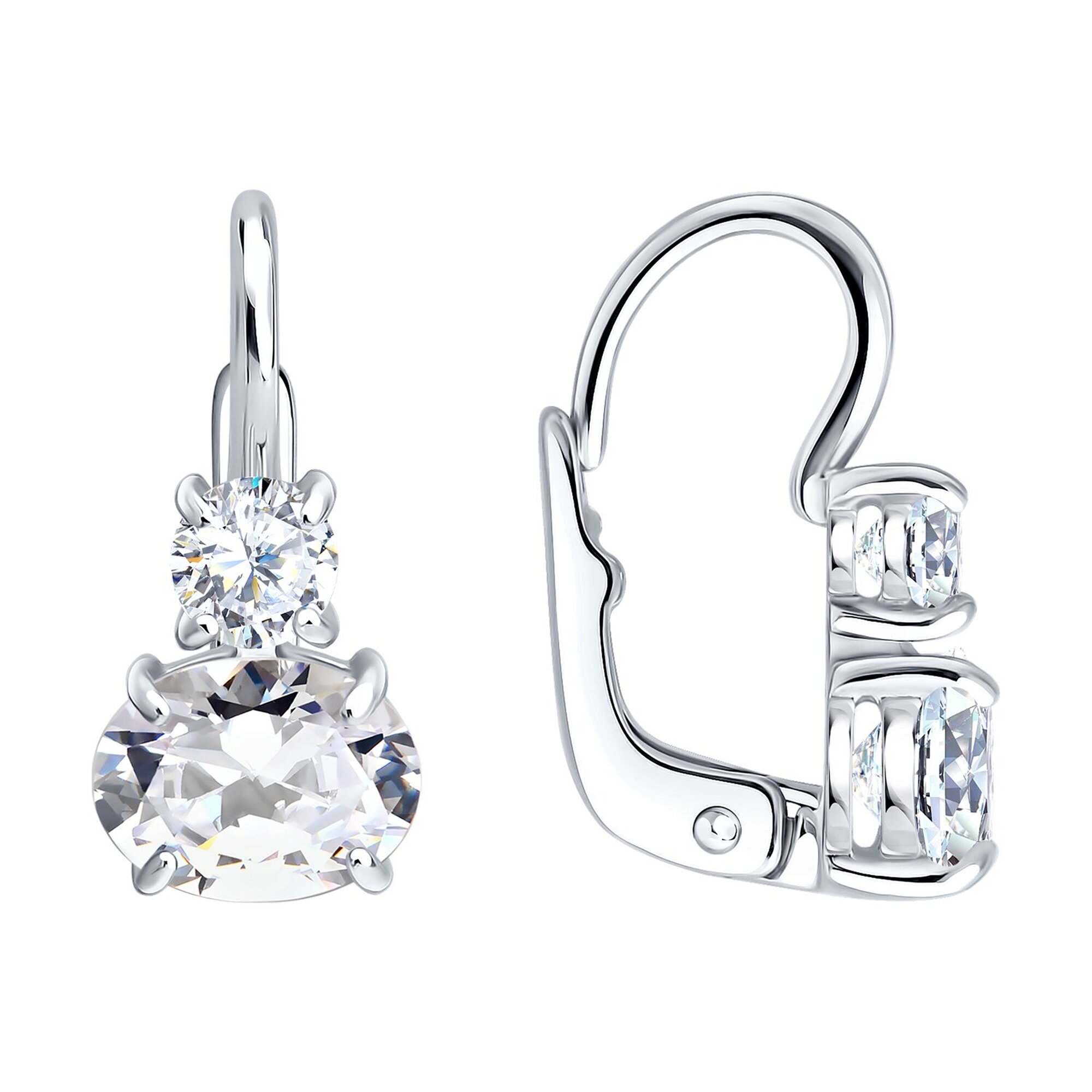 Серьги, серебро, 925 проба, родирование, фианит