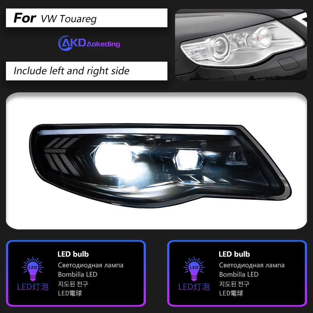 Фаркоп AKD для фары VW Touareg LED Headlight 2007-2010 фары Touareg дневная ходовая огонь поворотный сигнал дальний свет ангельские глаза проекционный линза