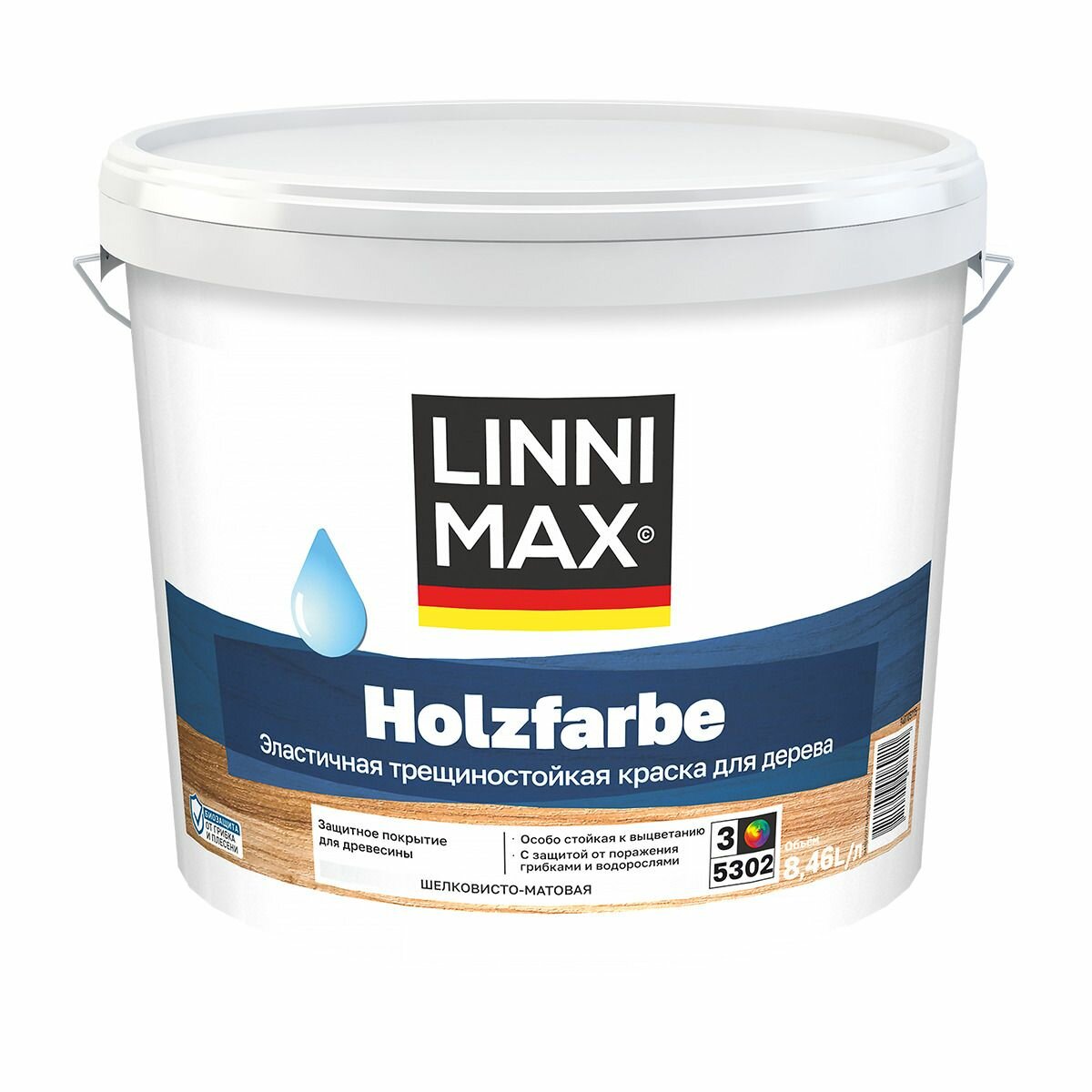 Краска Linnimax Holzfarbe, по дереву, база 3, бесцветная, объем 8.46 л 948105775