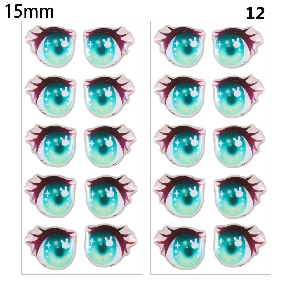 Глаза для кукол бирюзовые 15mm-12 (12 шт)