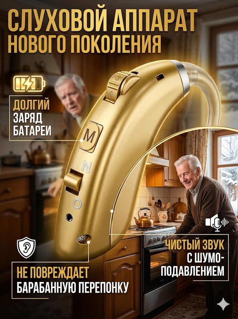 Накладной слуховой прибор с зарядным устройством для пожилых и взрослых
