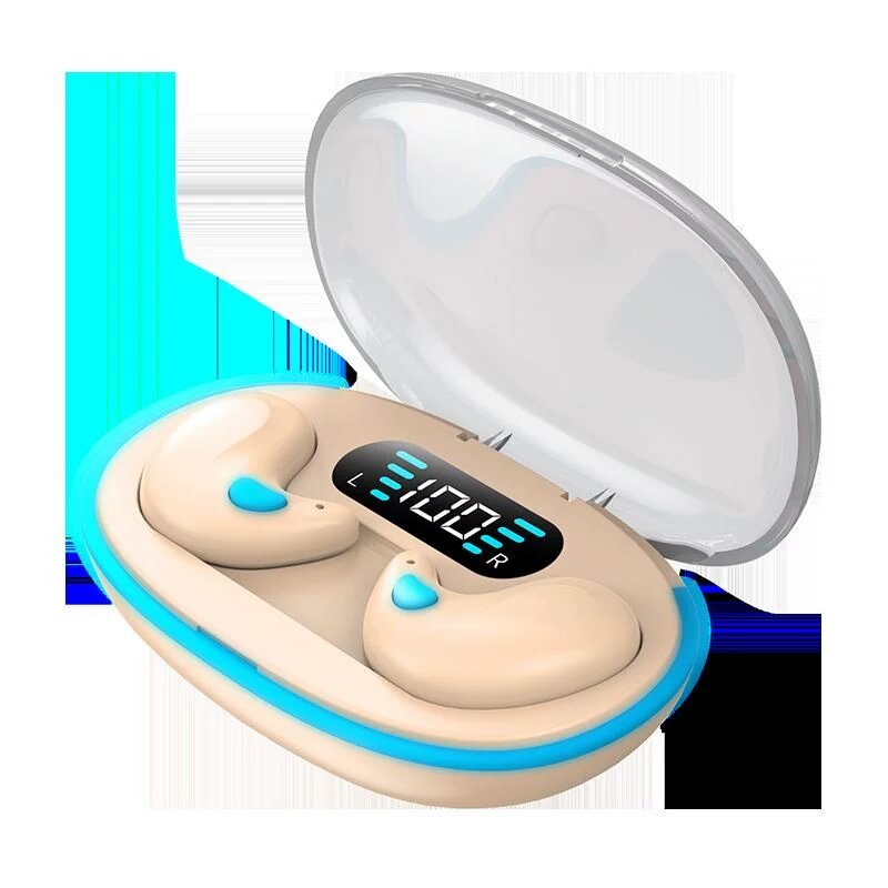 X55 Костная проводимость Bluetooth наушники для сна, шумоподавление, цифровой дисплей, мини-размер, бежевый