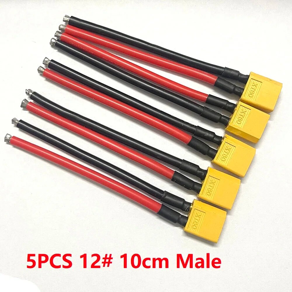 5шт XT60 Male 12AWG 10см красный/черный