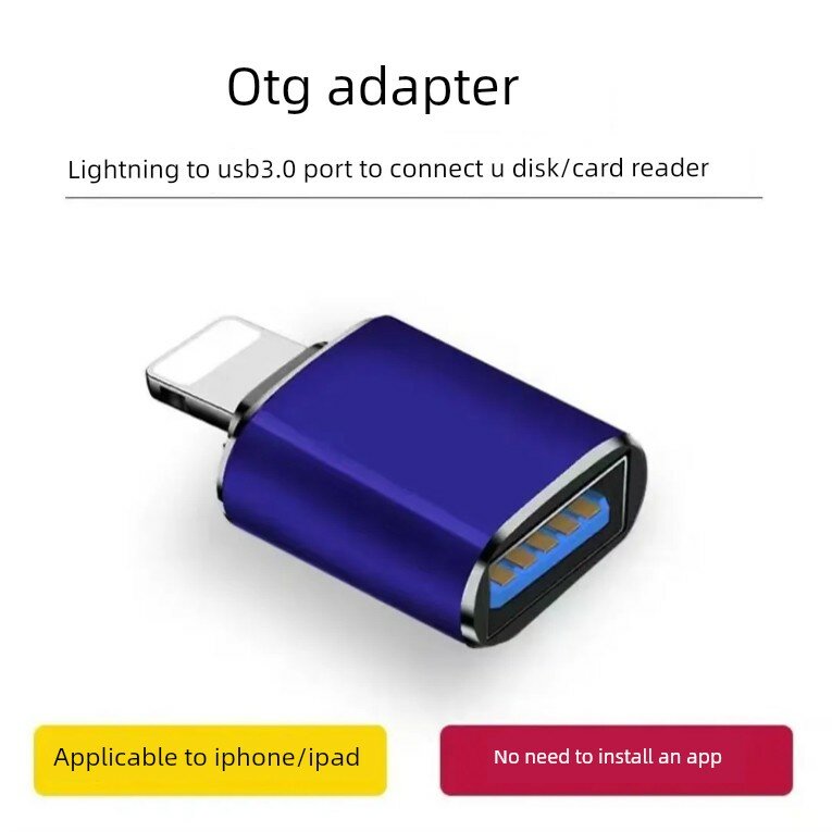 Адаптер OTG USB 3.0 для Apple Lightning, синий - совместим с iPhone, iPad, Android, работает с флешкой и мышью