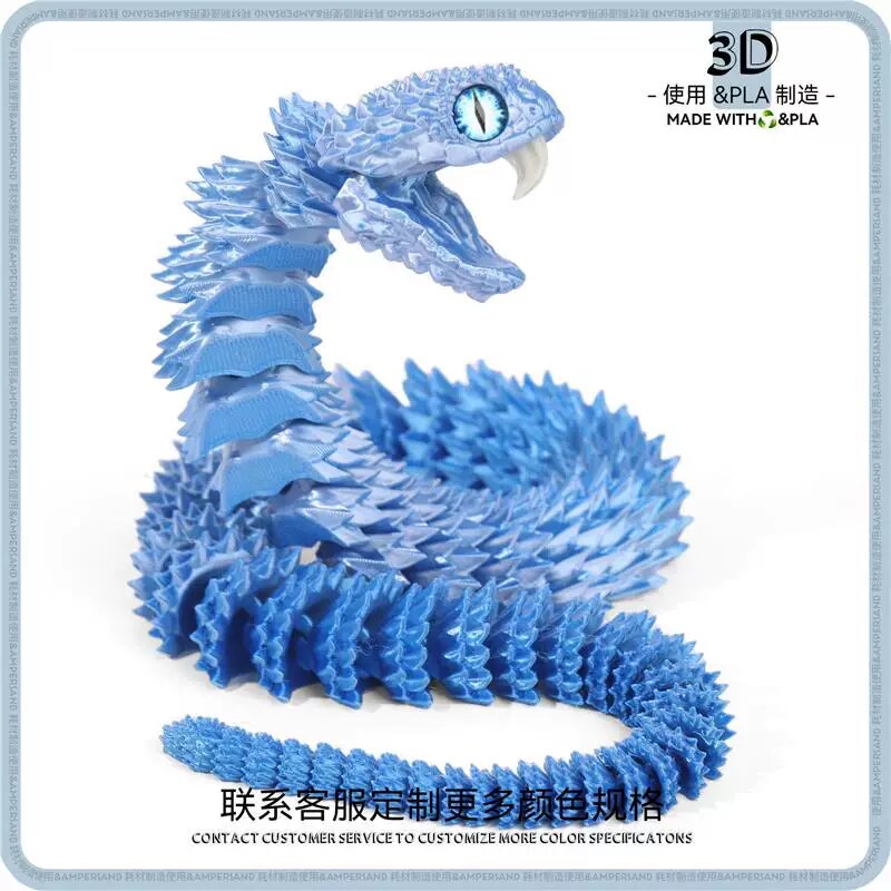3D-печатная змея-гадюка с втягивающимися зубами, 30 см, цвет синий серебро, реалистичная фигурка для детей