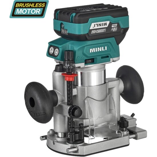 Minli Бесщеточный аккумуляторный фрезер 6х6.35х8мм. Li-ion 18Vx2 / DC901-3 4.0A /