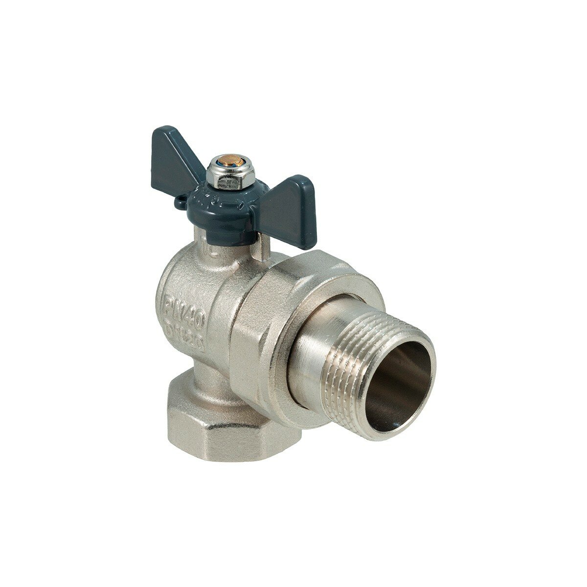 Кран шаровой латунный угловой Aqualink со сгоном, 3/4", ГОСТ, внутренняя/наружная резьба, бабочка