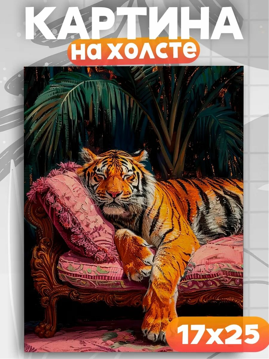 Картина на стену интерьерные животные Тигр, на подрамнике, 1шт, 25х17 размер.