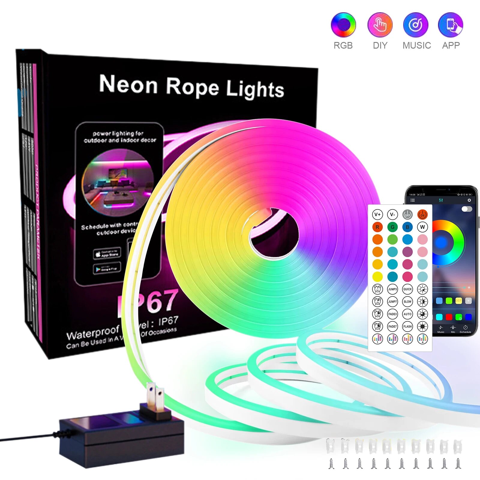 RGB LED Neon Лента 15м, EU Plug
