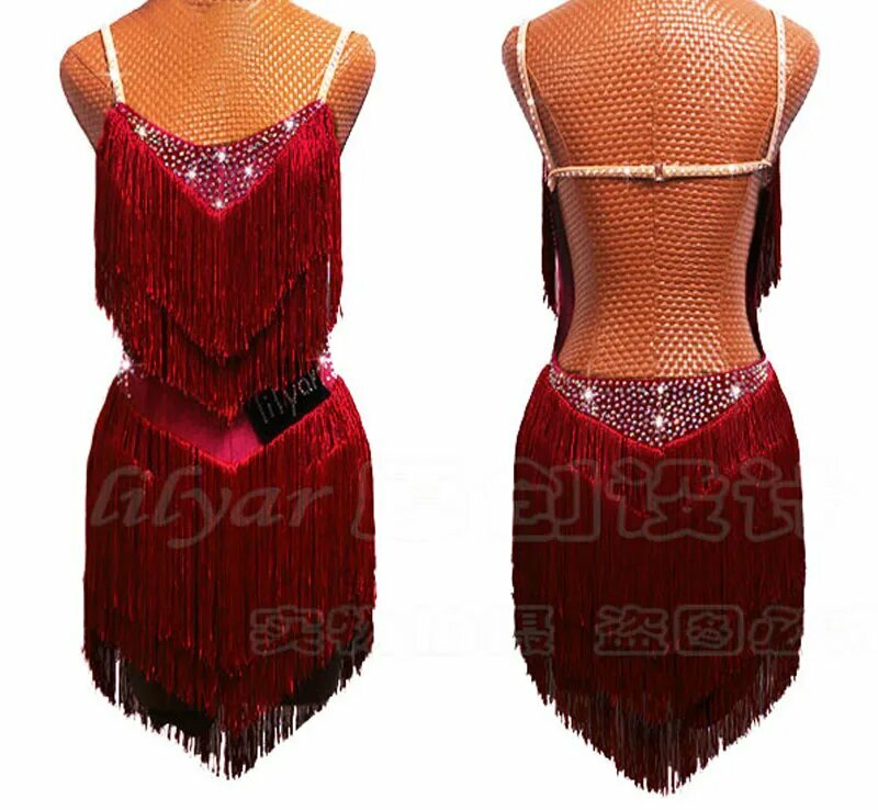 Латино платье с бахромой Wine Red, XXL LILYAR